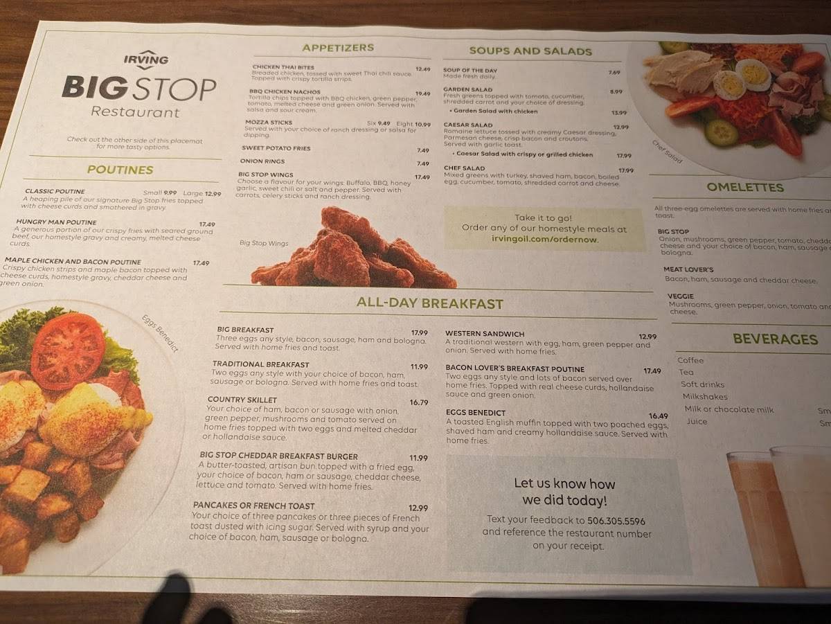 Menu at Pembroke Big Stop Restaurant, Pembroke, Paul Martin Dr