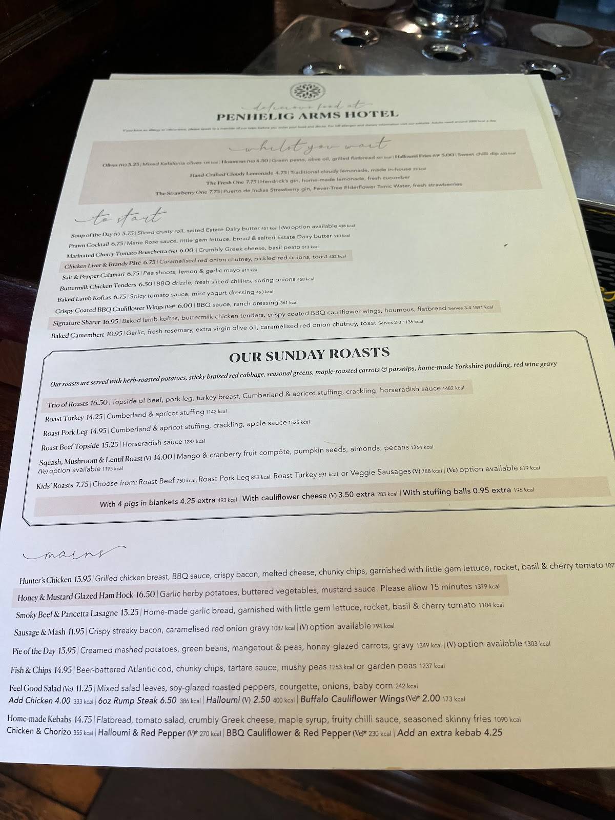 Menu at Penhelig Arms Hotel pub & bar, Aberdyfi