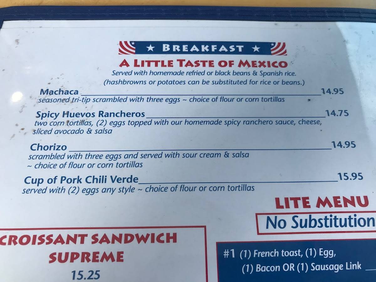 Menu at Penny's All American Cafe, Pismo Beach, Price St