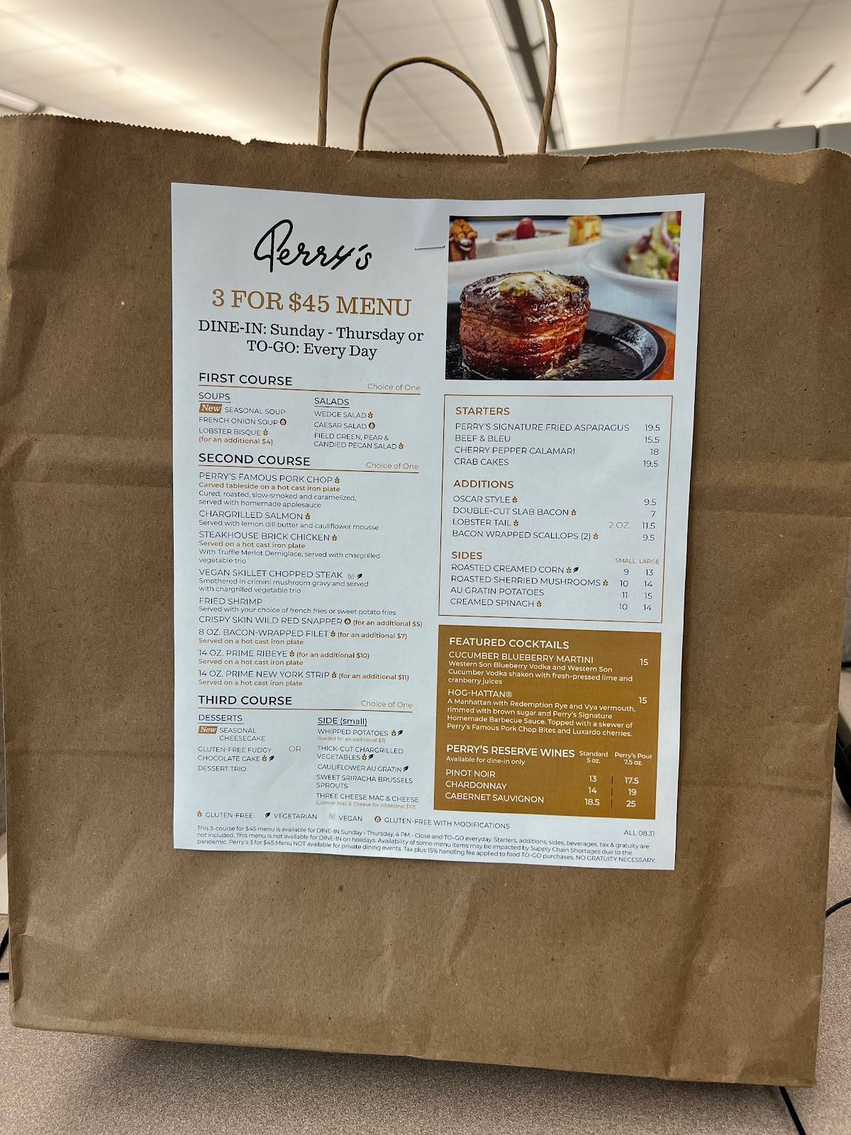 Menu at Perry's Steakhouse & Grille, Grapevine
