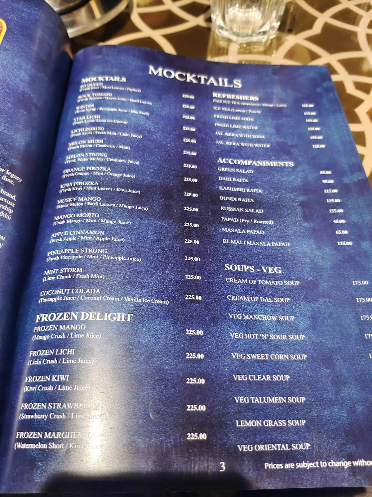 Menu at Persian Darbar Pune, Pune