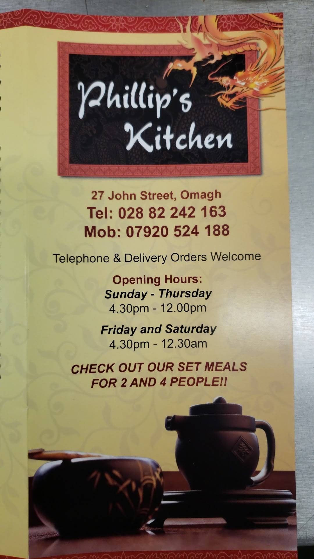Menu at Phillips Kitchen fast food, Omagh