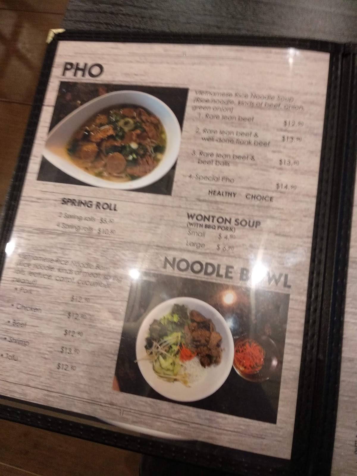 Menu at Pho Umami restaurant, Thunder Bay