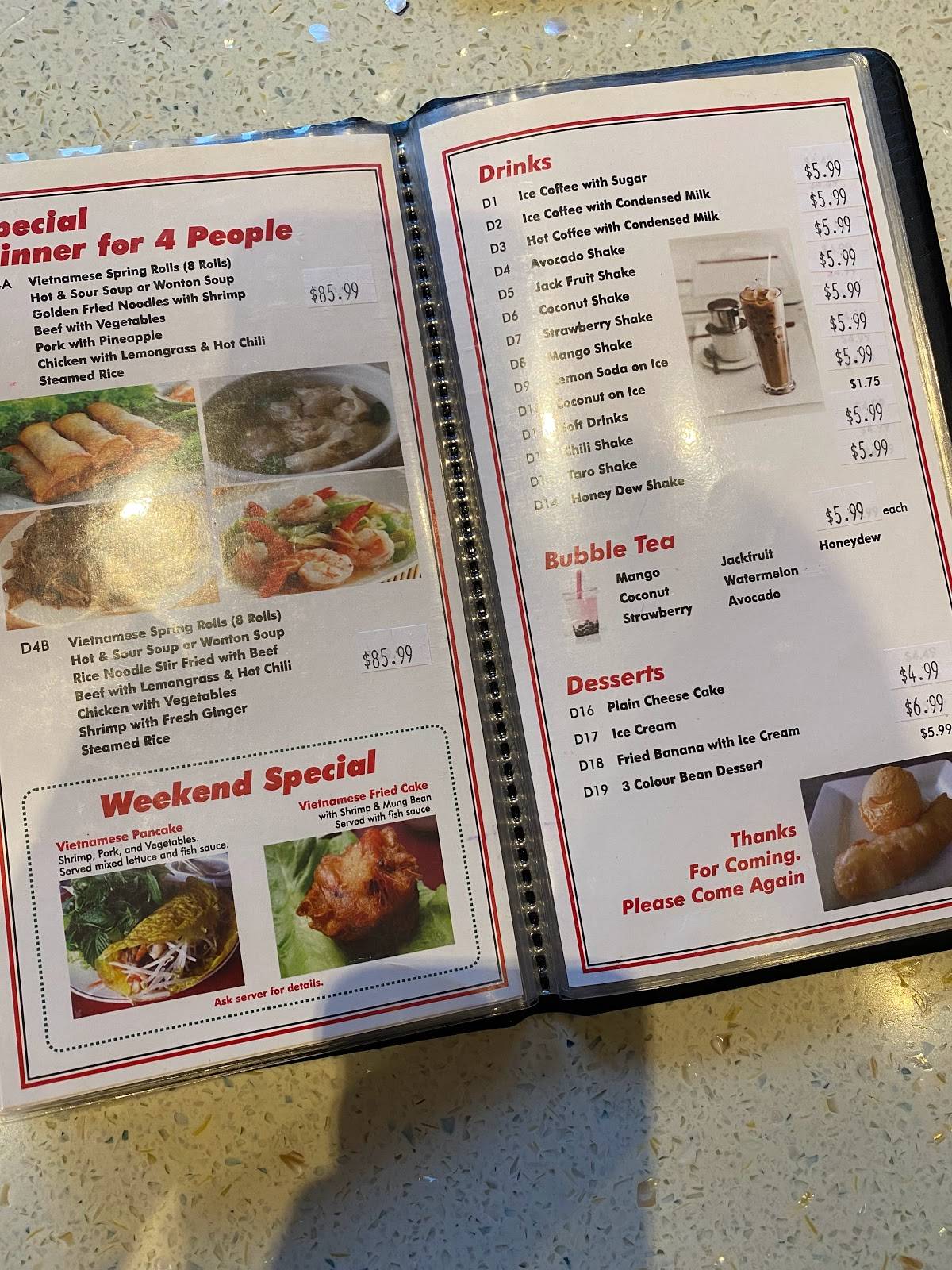 Menu at Pho Viet Taste restaurant, Ottawa