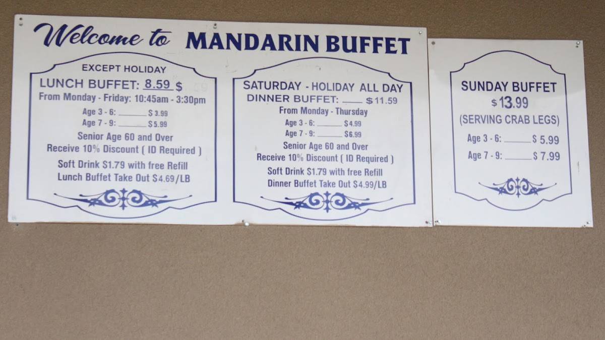 Menu at Mandarin Super Buffet restaurant, Phoenix, W Bethany Home Rd