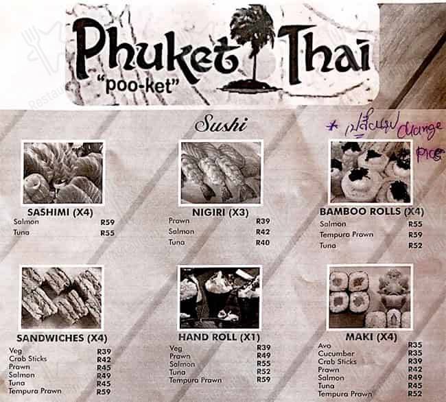 Menu at Phuket Thai fast food, New Germany, Village Mall