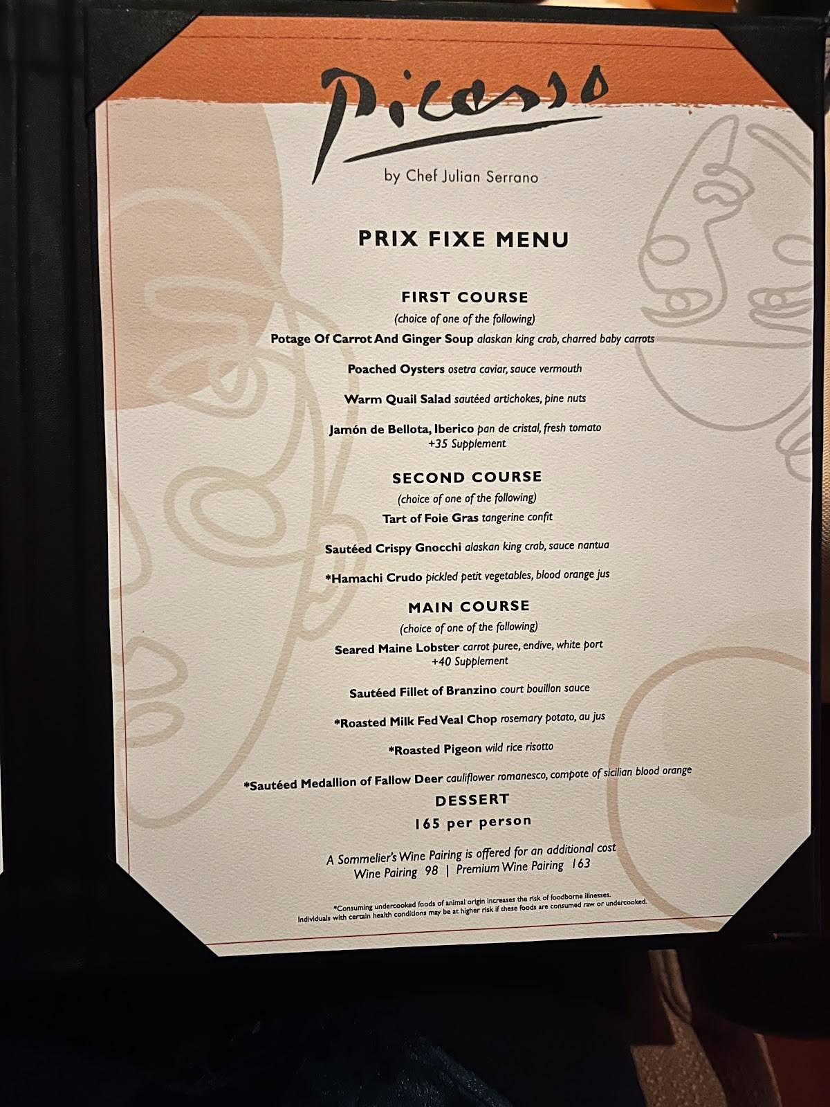 Menu at Picasso pub & bar, Las Vegas