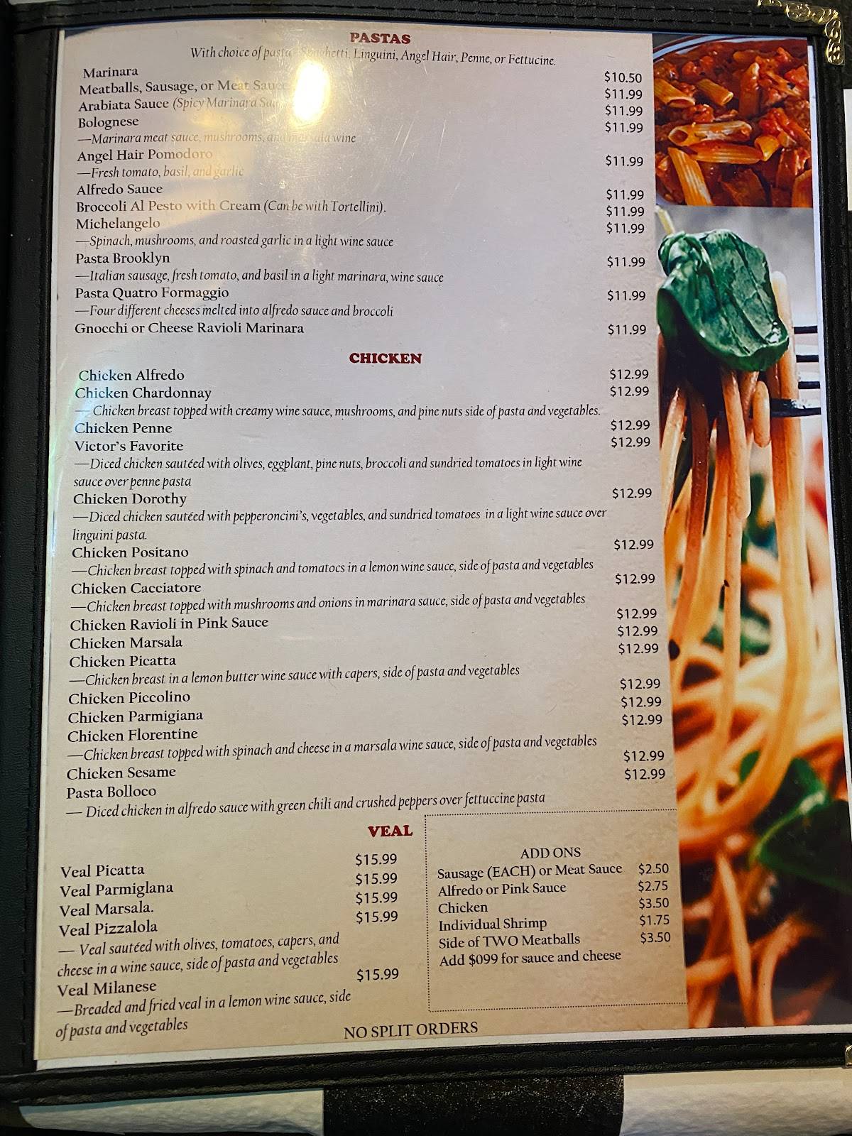 Menu at Piccolino restaurant, Artesia