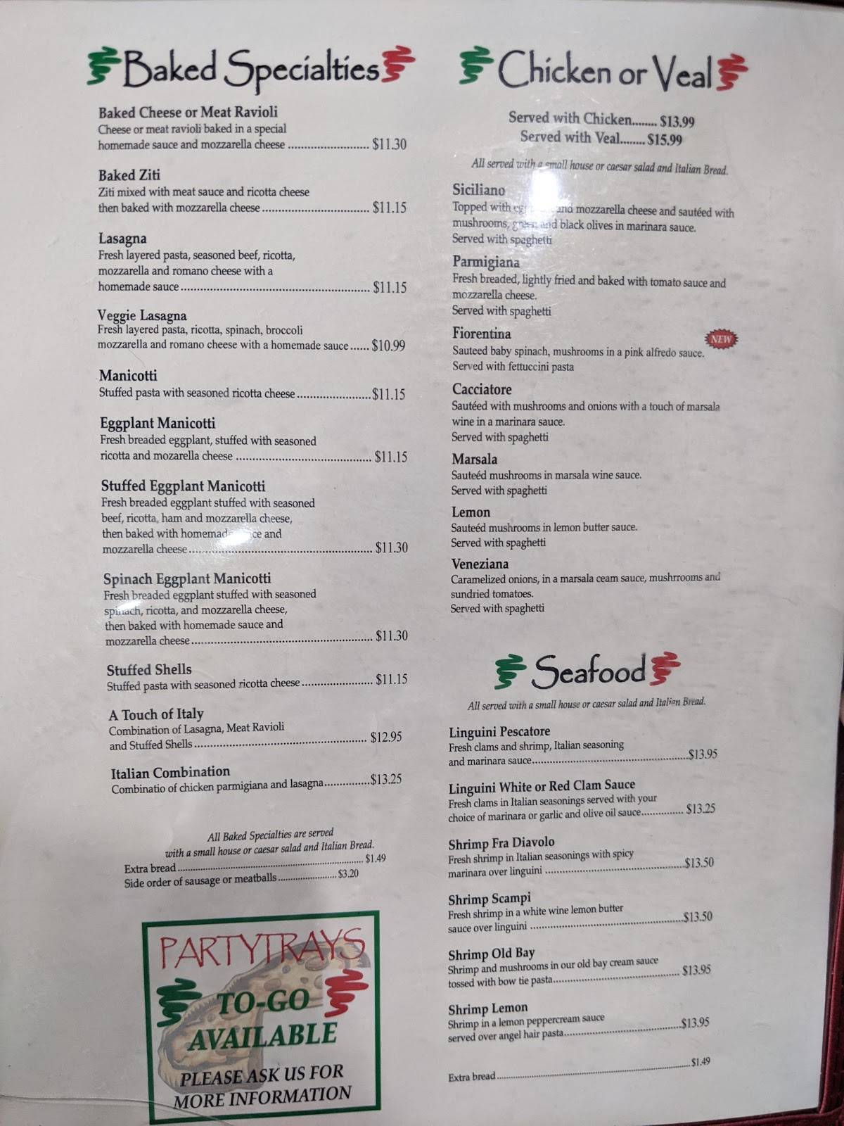 Menu at Rigatoni's Pizzeria & Italian, Pilot Mountain