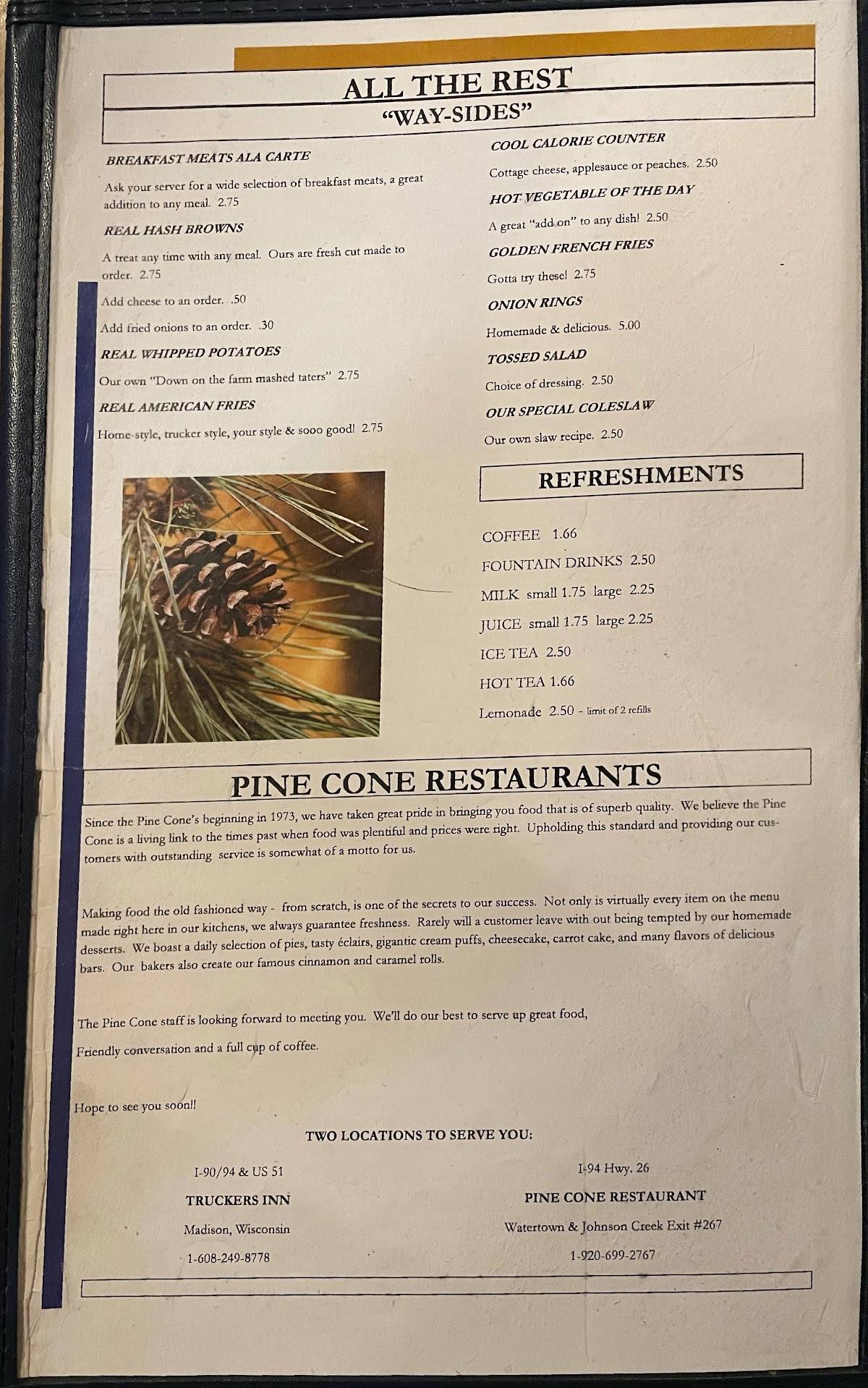 Menu at Pine Cone Restaurant, Johnson Creek