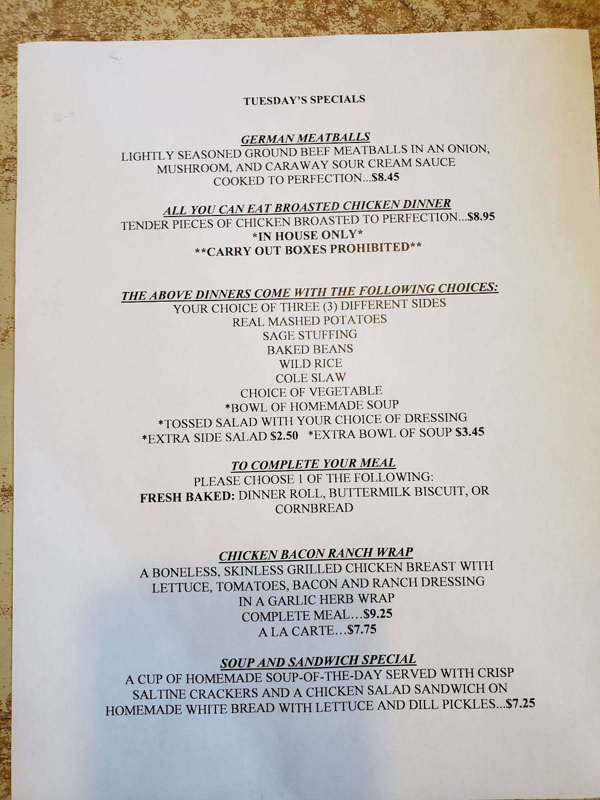 Menu at Pine Cone Restaurant, Johnson Creek