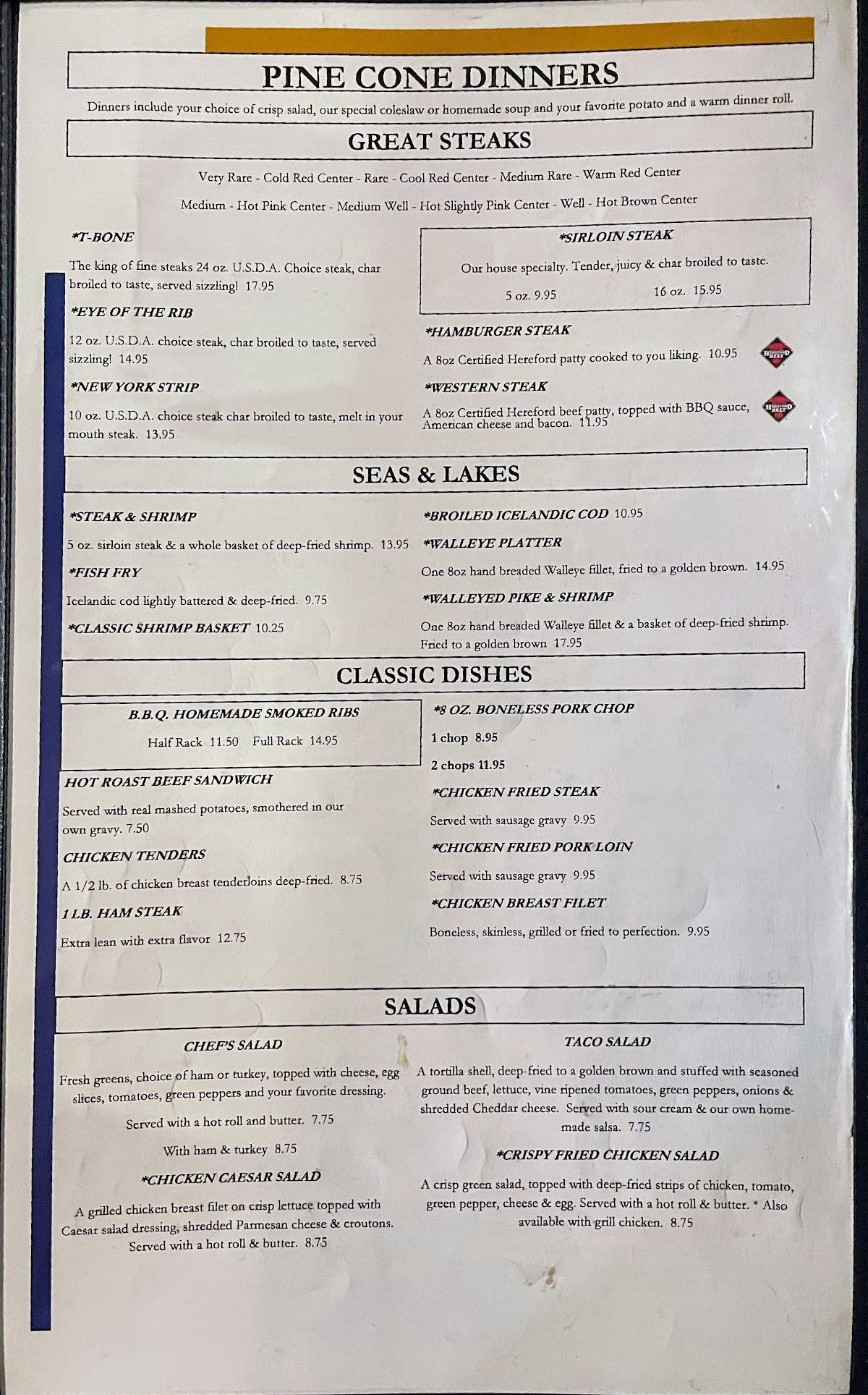 Menu at Pine Cone Restaurant, Johnson Creek