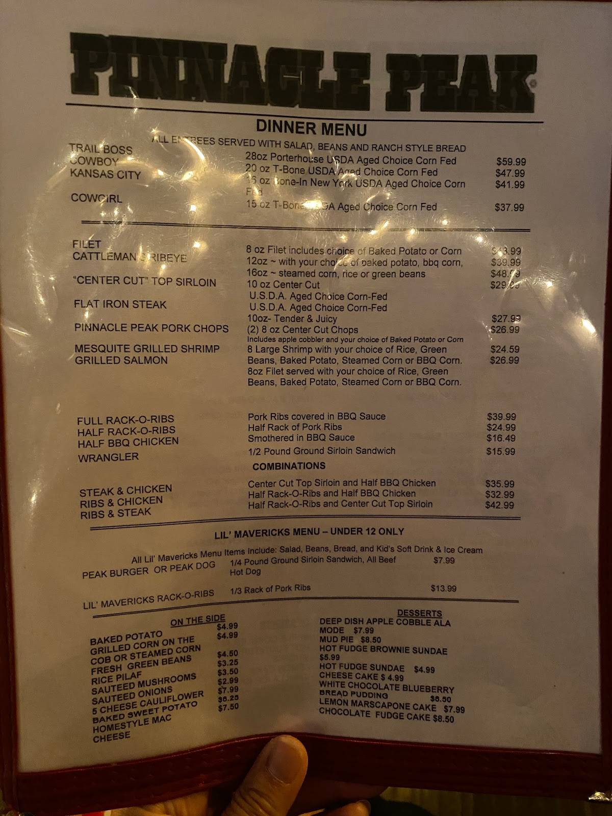 Menu at Pinnacle Peak Steakhouse, San Dimas