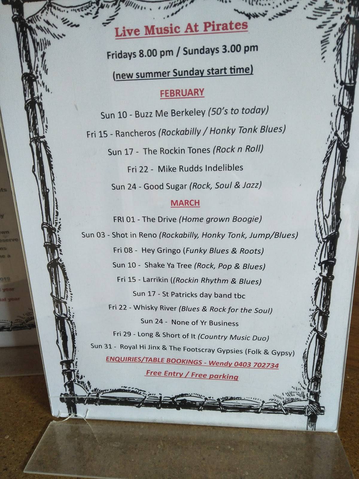 Menu at Pirates Tavern pub & bar, Williamstown, Rear of