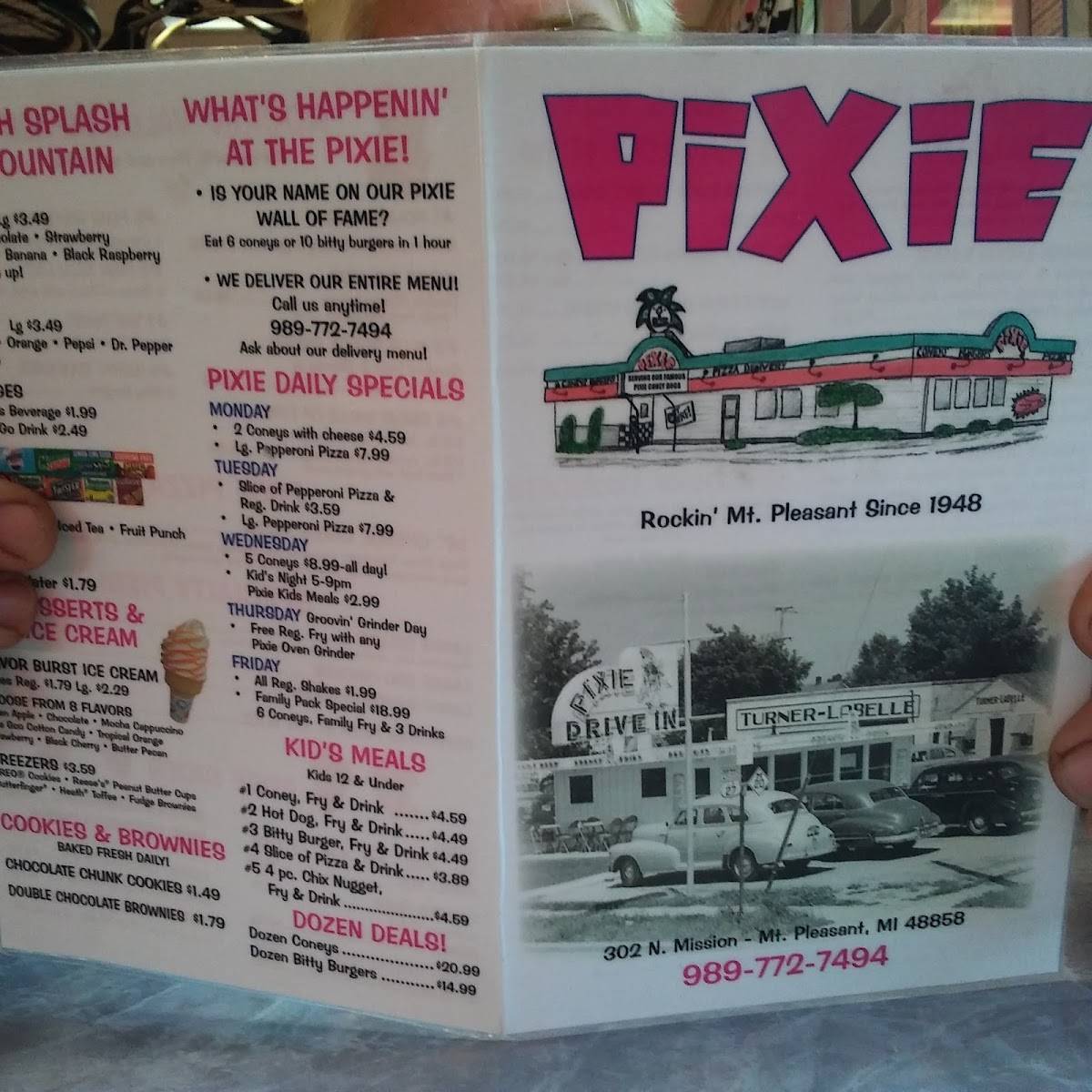 Menu at Pixie Restaurant, Mount Pleasant