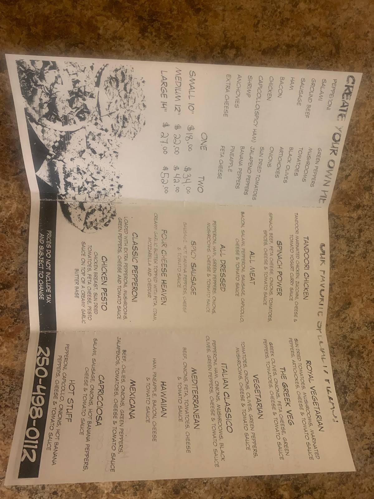 Menu at Pizza 97 restaurant, Oliver