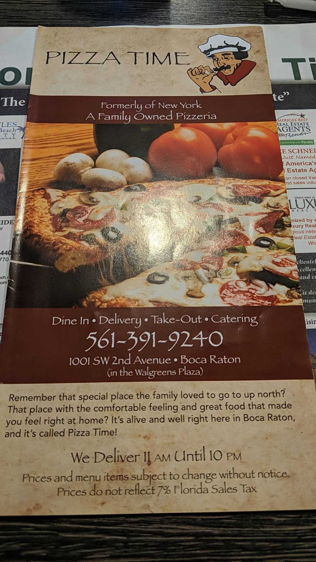 Menu at Pizza Time pizzeria, Boca Raton, SW 2nd Ave #7000