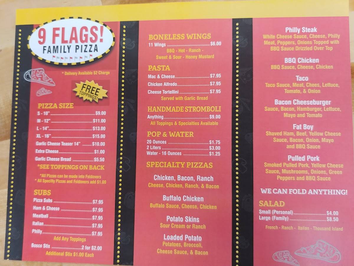 Menu at NINE Flags Pizza pizzeria, Upper Sandusky