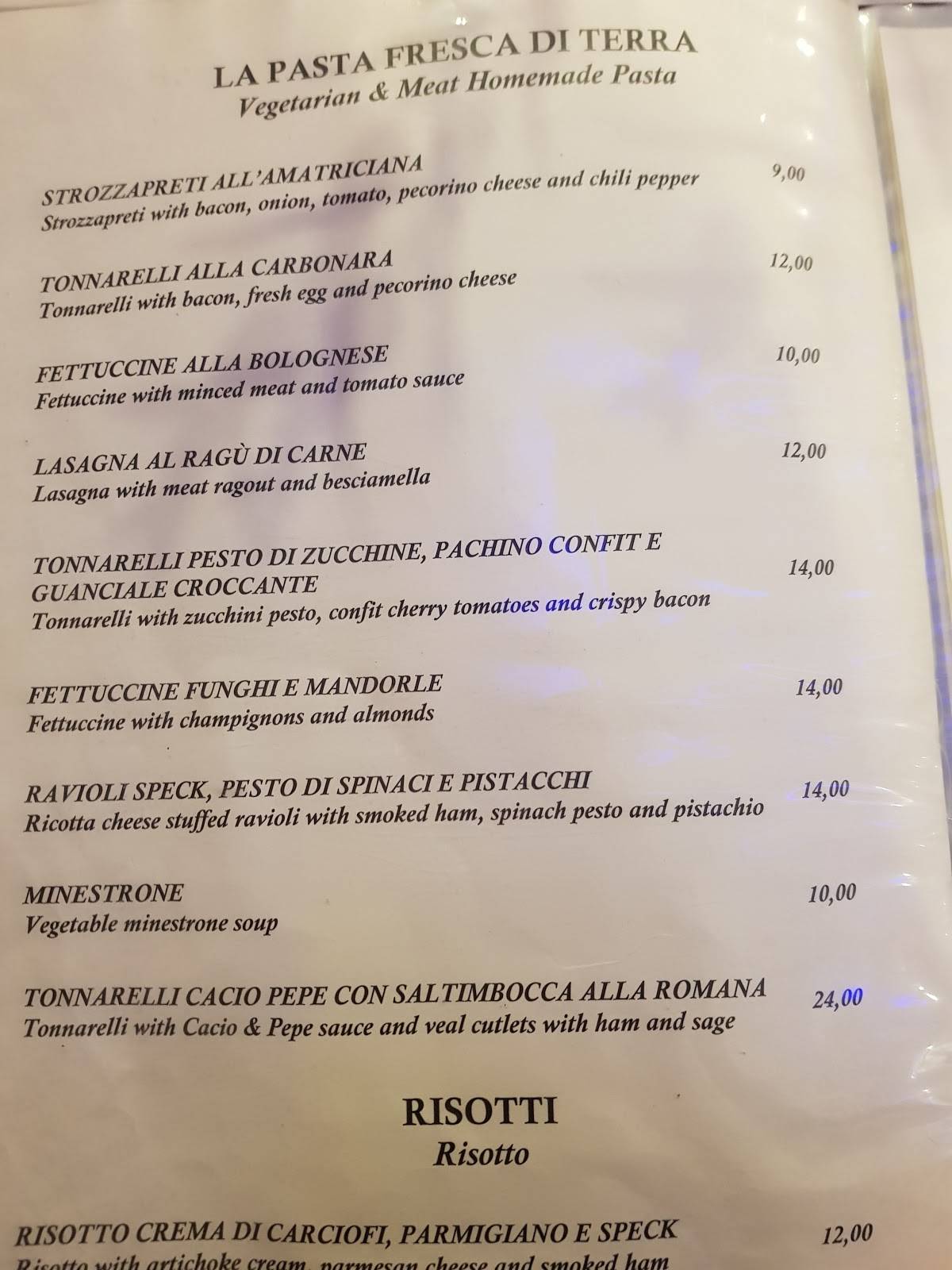 Menu at Klass Restaurant, Rome, Via in Arcione