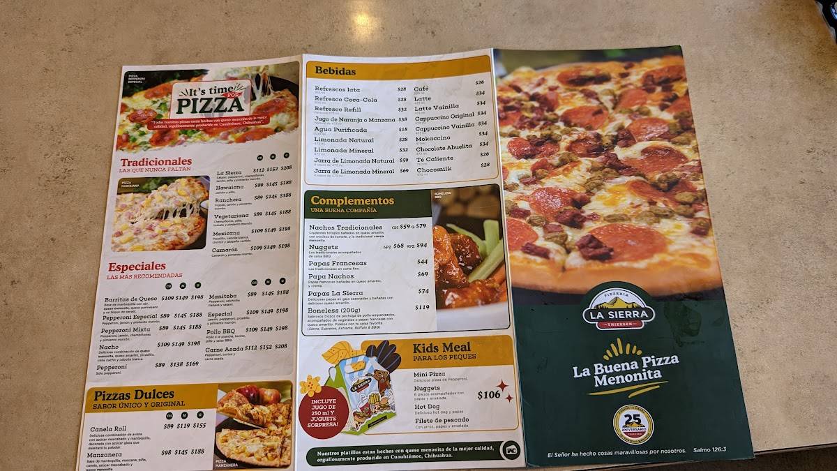 Carta de Pizzería La Sierra, Ciudad Cuauhtemoc, Carretera a Rubio Km. 6