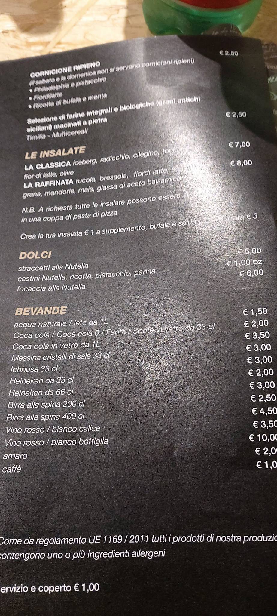 Menu da Pizzeria Napulè, Catania