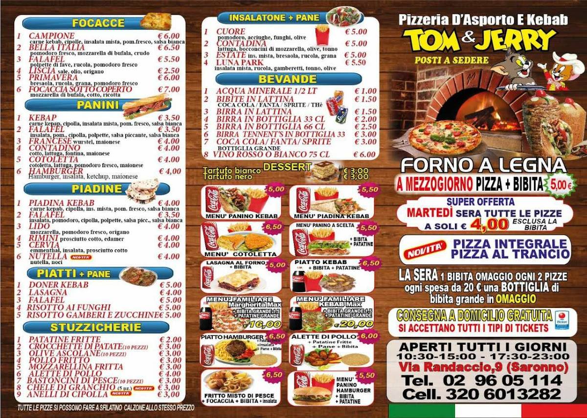 Carta de Pizzeria Tom & Jerry, Saronno