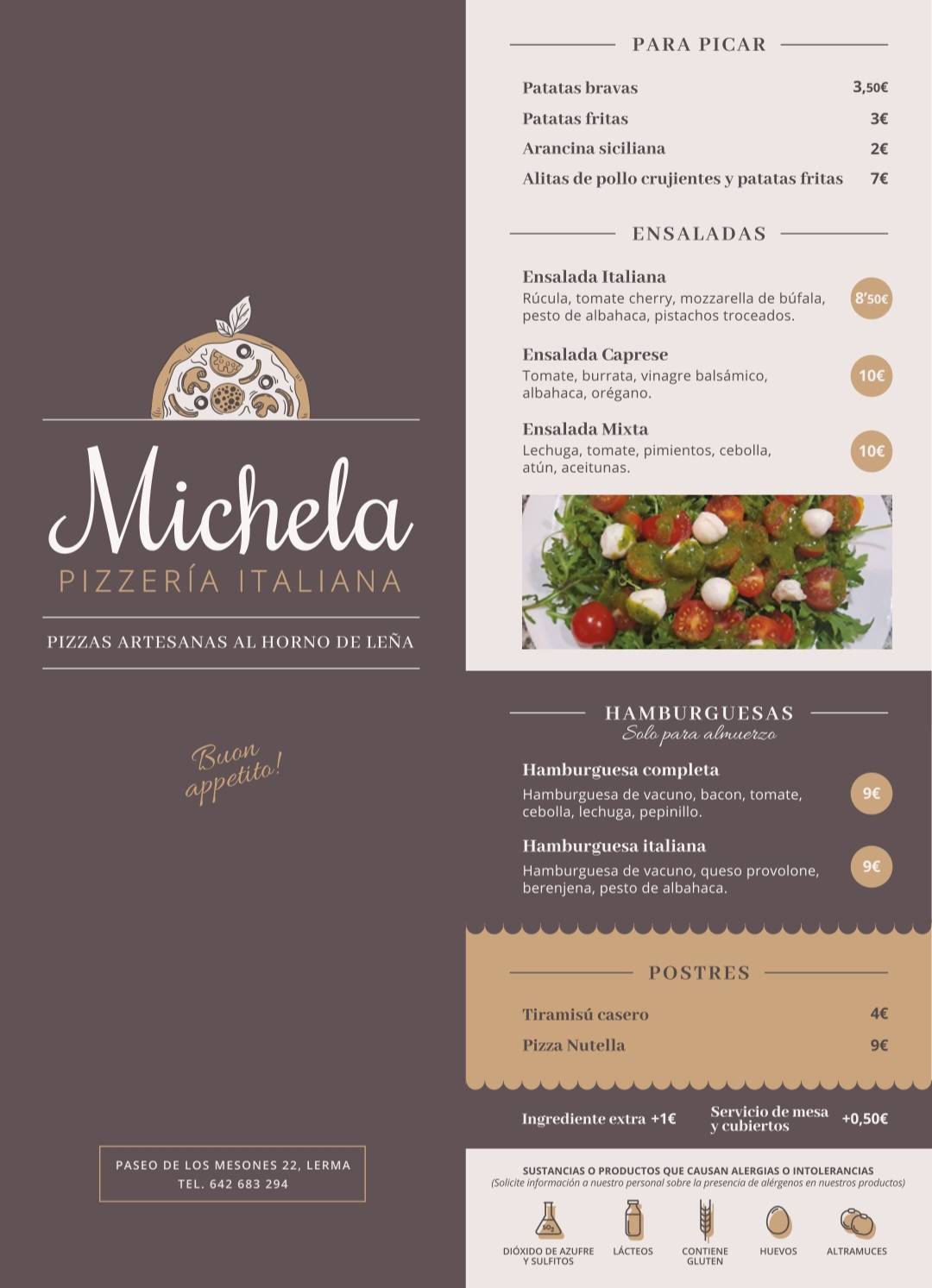 Carta de Pizzeria italiana MICHELA Lerma, Lerma