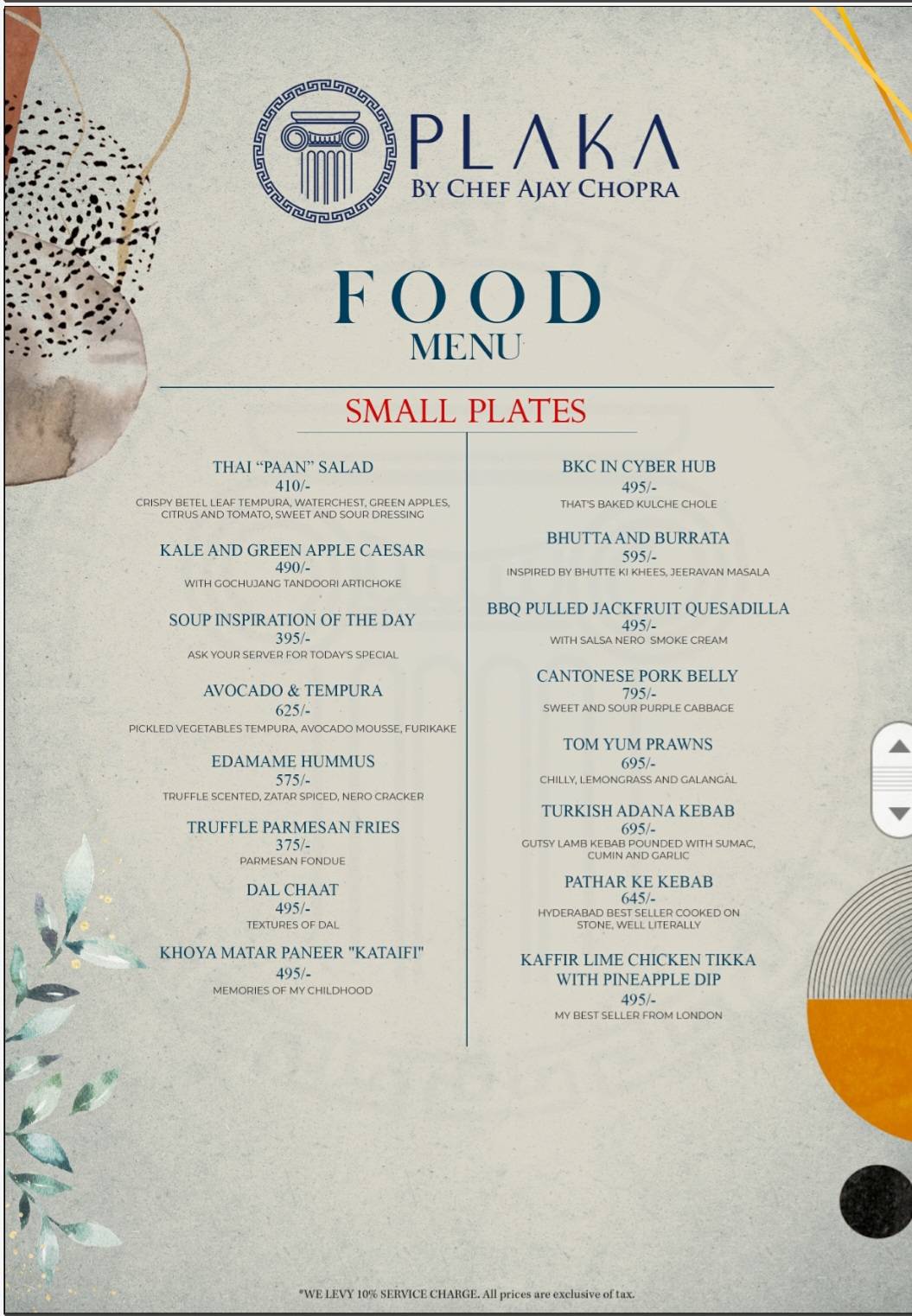 Menu at Plaka By Chef Ajay Chopra, Gurugram