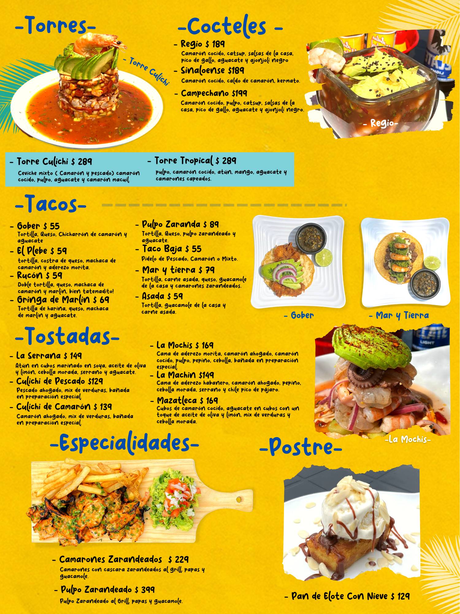 Carta del restaurante Playa Culichi, Guadalupe