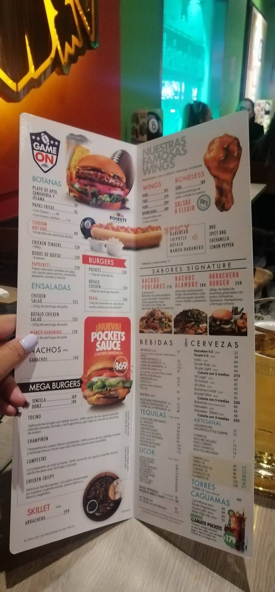 Carta del pub y bar Pockets Plaza Monarca, Tijuana