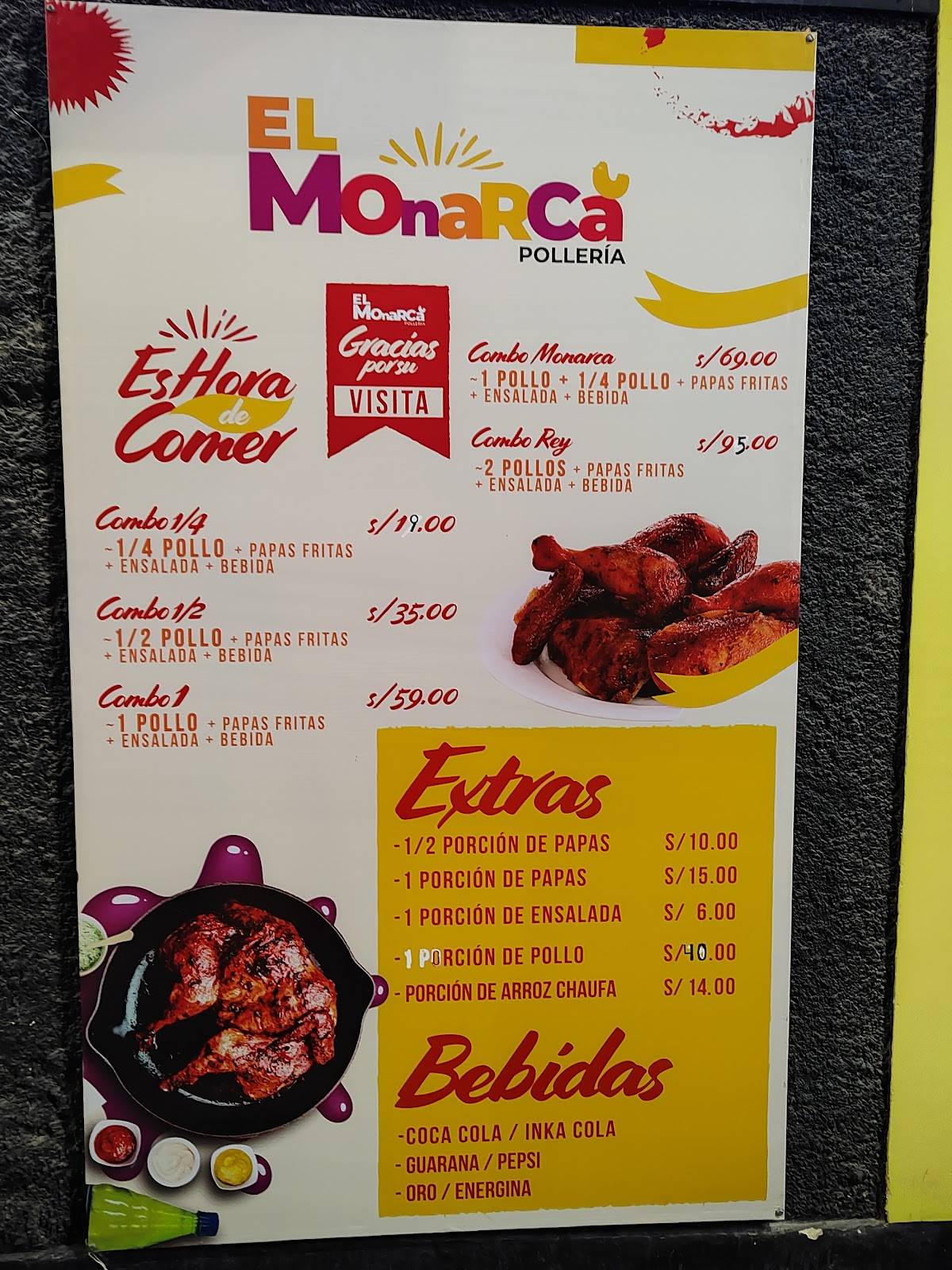 Menu at Pollería "El Monarca" restaurant, Tacna