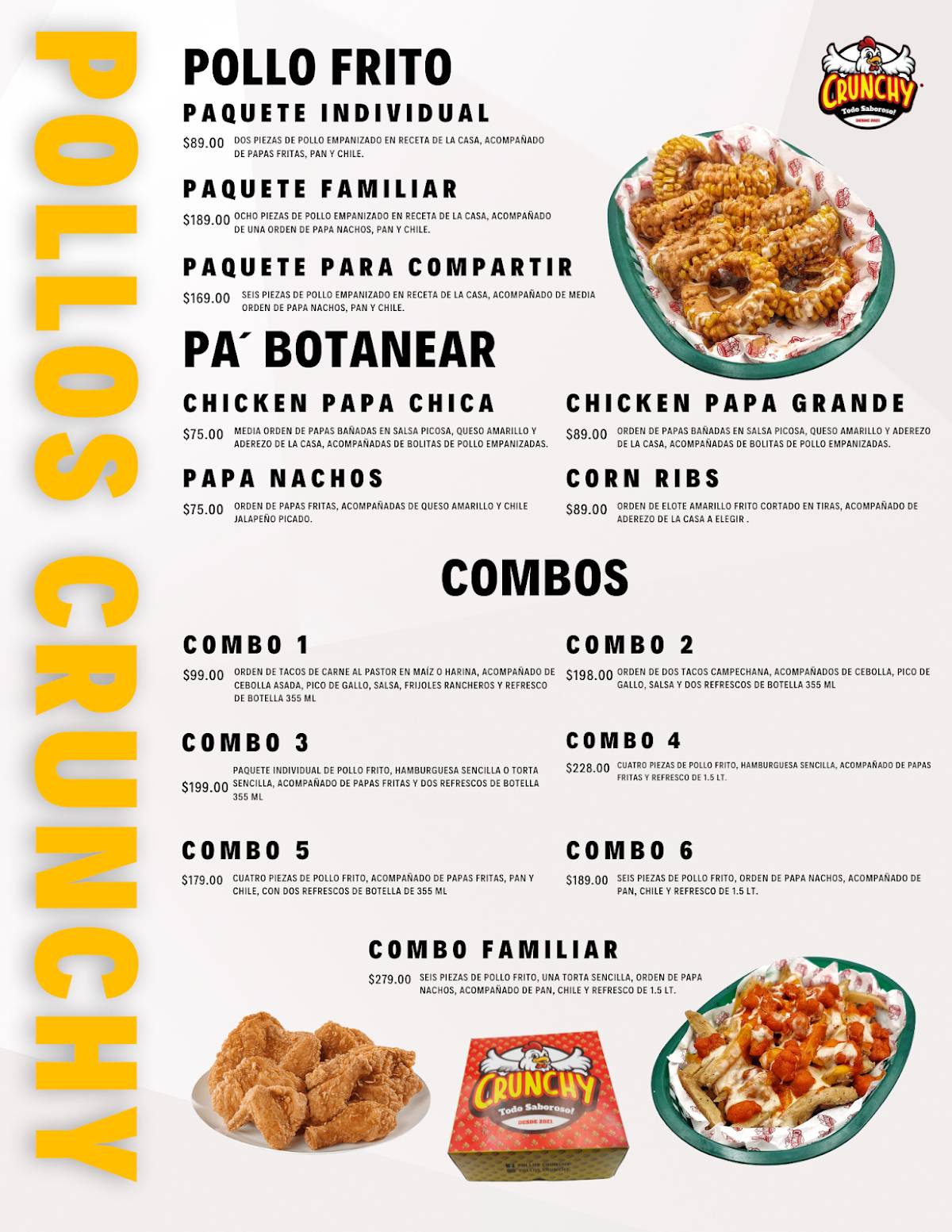 Menu at Pollos Crunchy restaurant, Ciudad Frontera