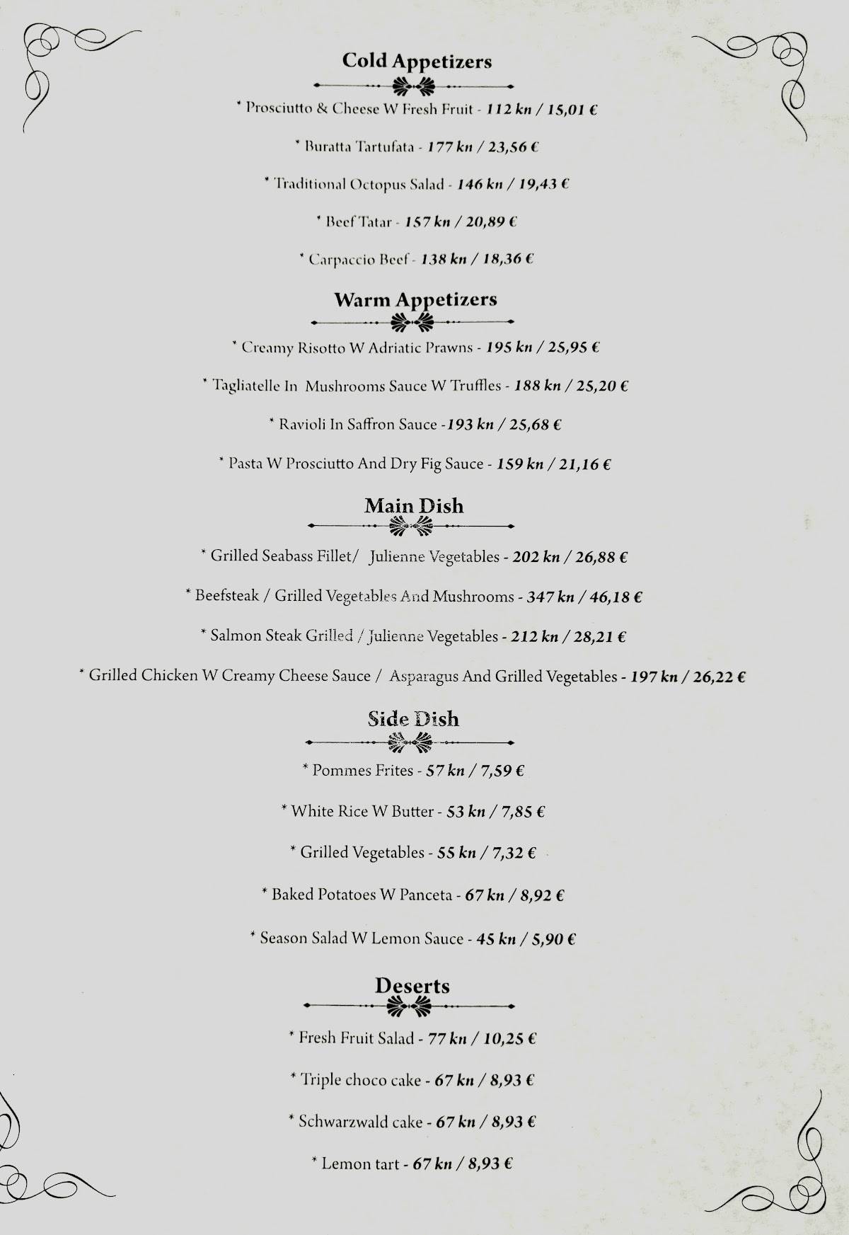 Menu da Port 22 pub & bar, Ragusa