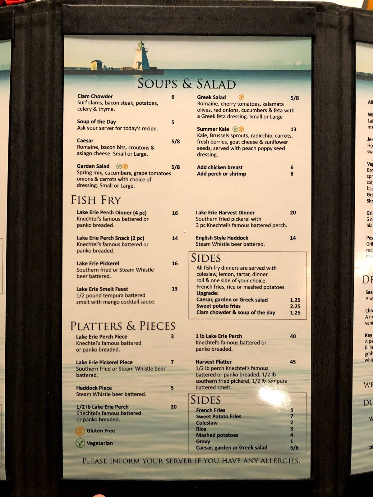 Menu at The Beach House steakhouse, Port Dover