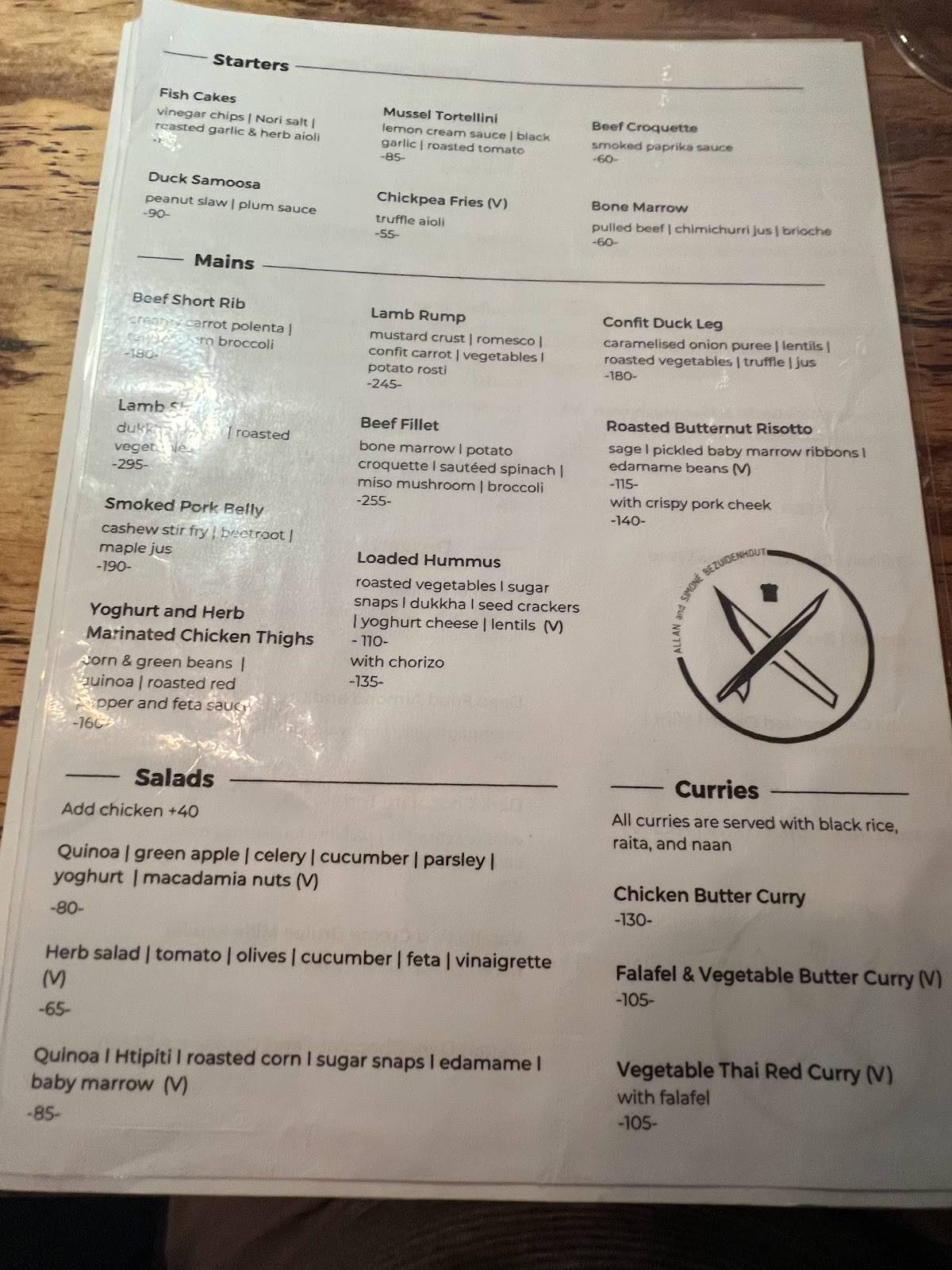 Menu at Muse Restaurant, South Africa