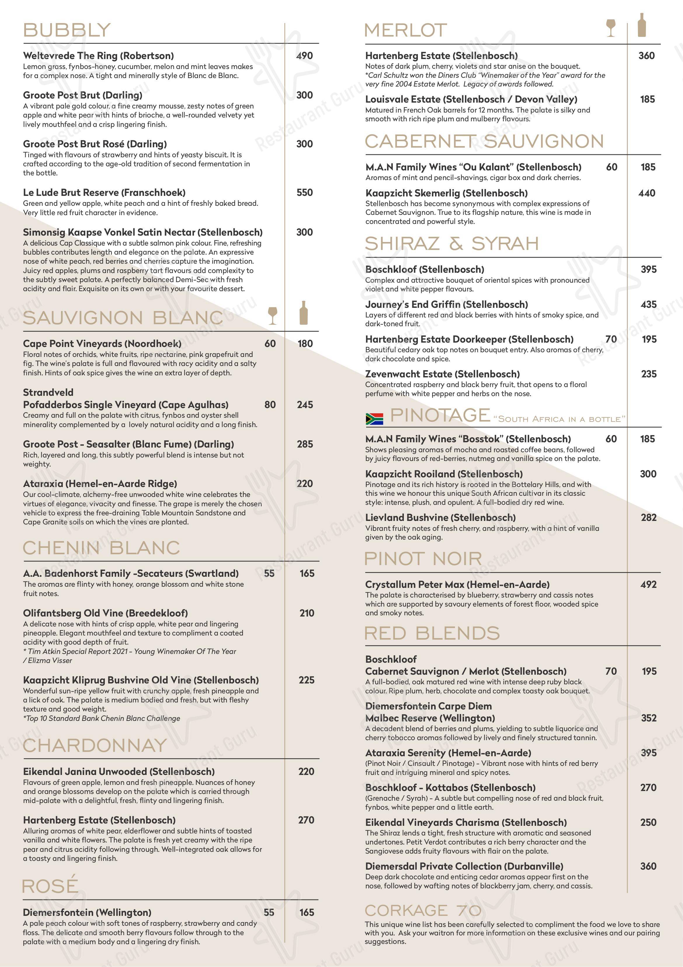 Menu at Muse Restaurant, South Africa