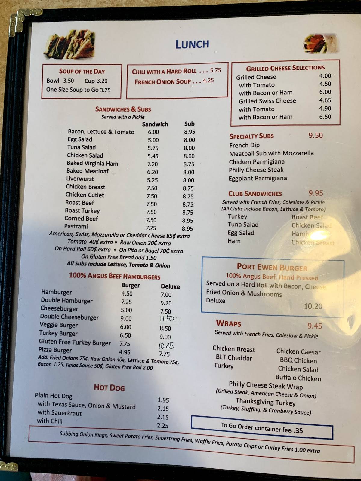 Menu at Port Ewen Diner restaurant, Port Ewen