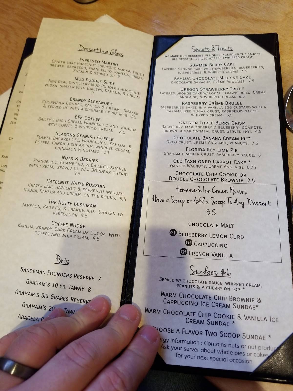 Menu at Seasons & Regions Seafood Grill restaurant, Portland