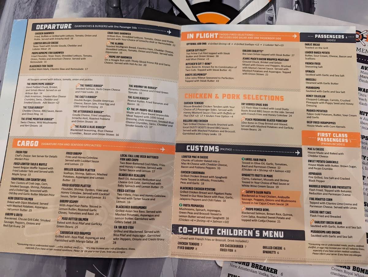 Menu at Props Steak and Seafood Restaurant, Warner Robins