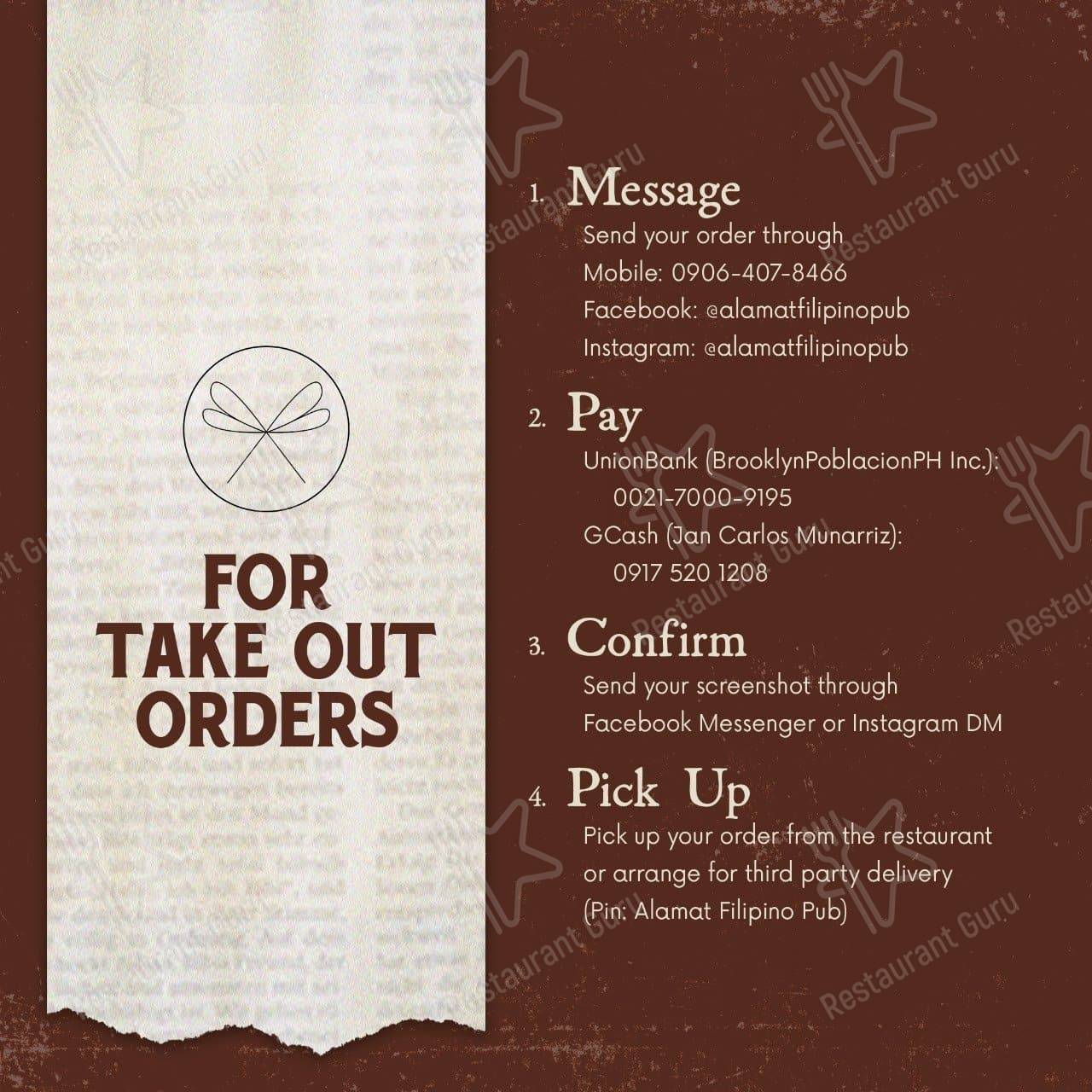 Menu at Alamat Filipino Cuisine pub & bar, Makati