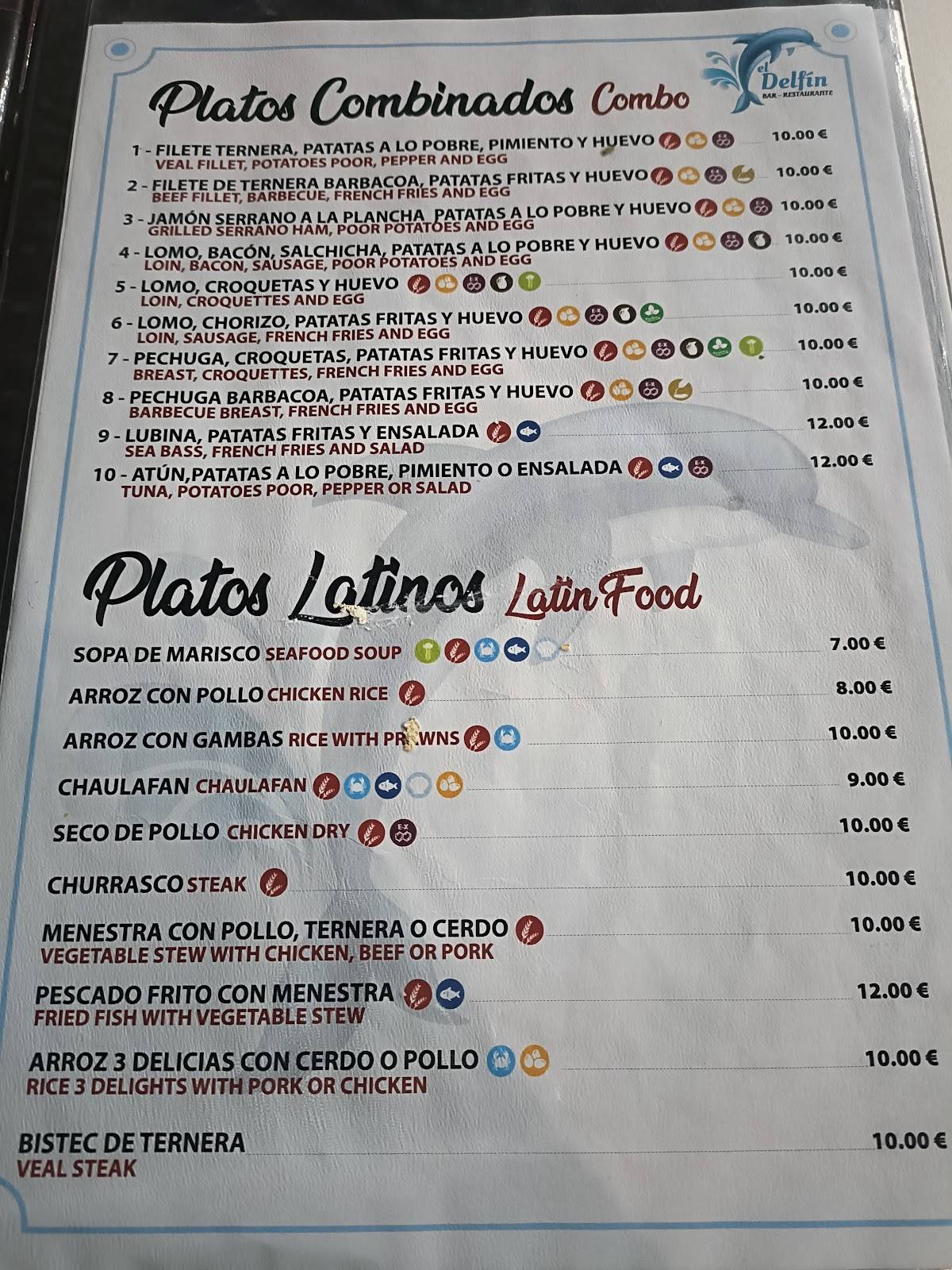 Menu at Bar Restaurante El Delfin, Los Alcázares