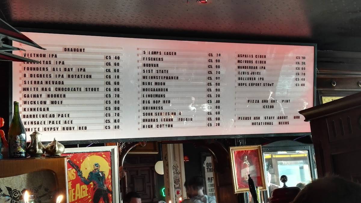 Menu at Blackbird pub & bar, Rathmines