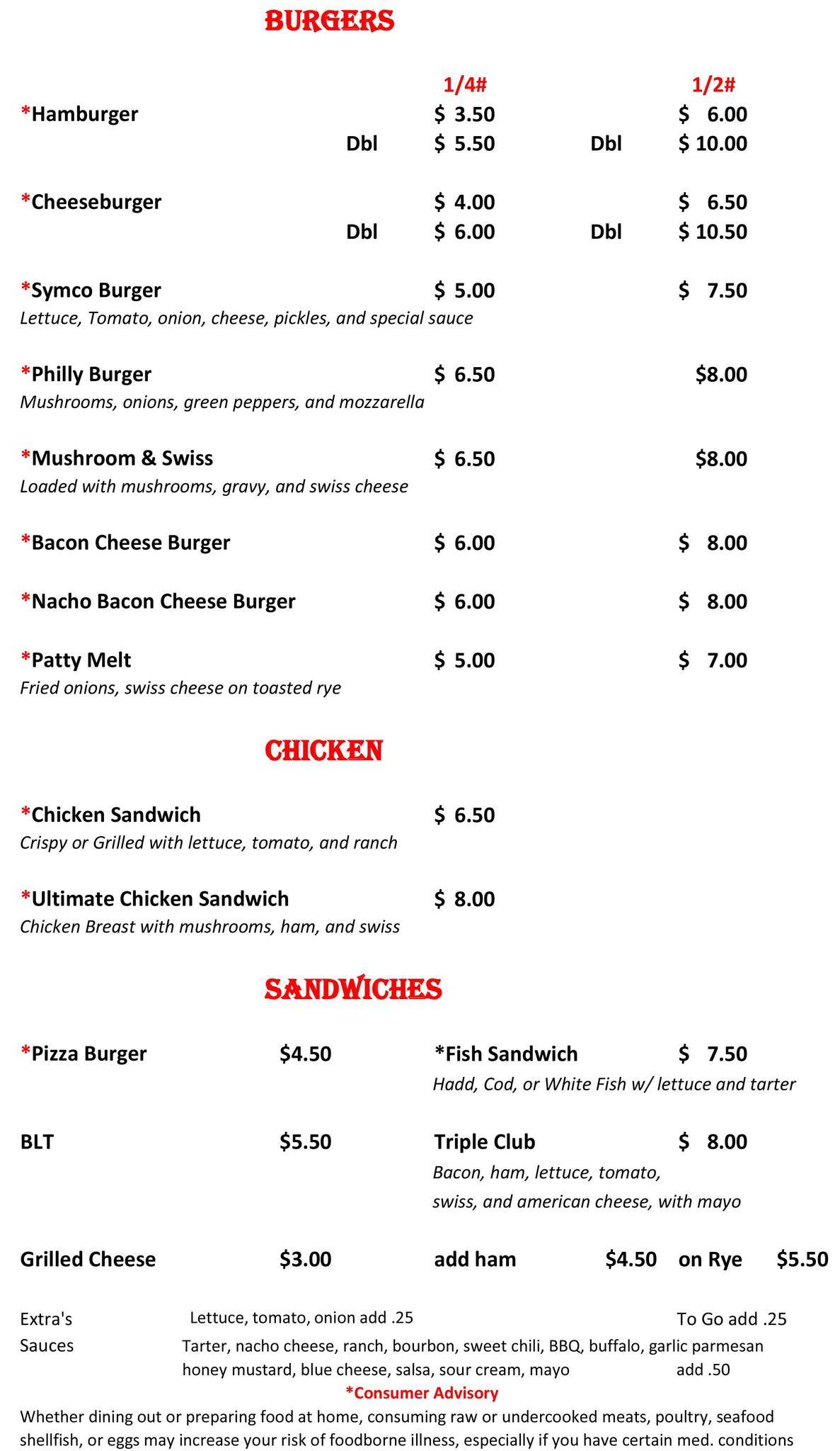 Menu at Boondocks Bar & Grill, Symco