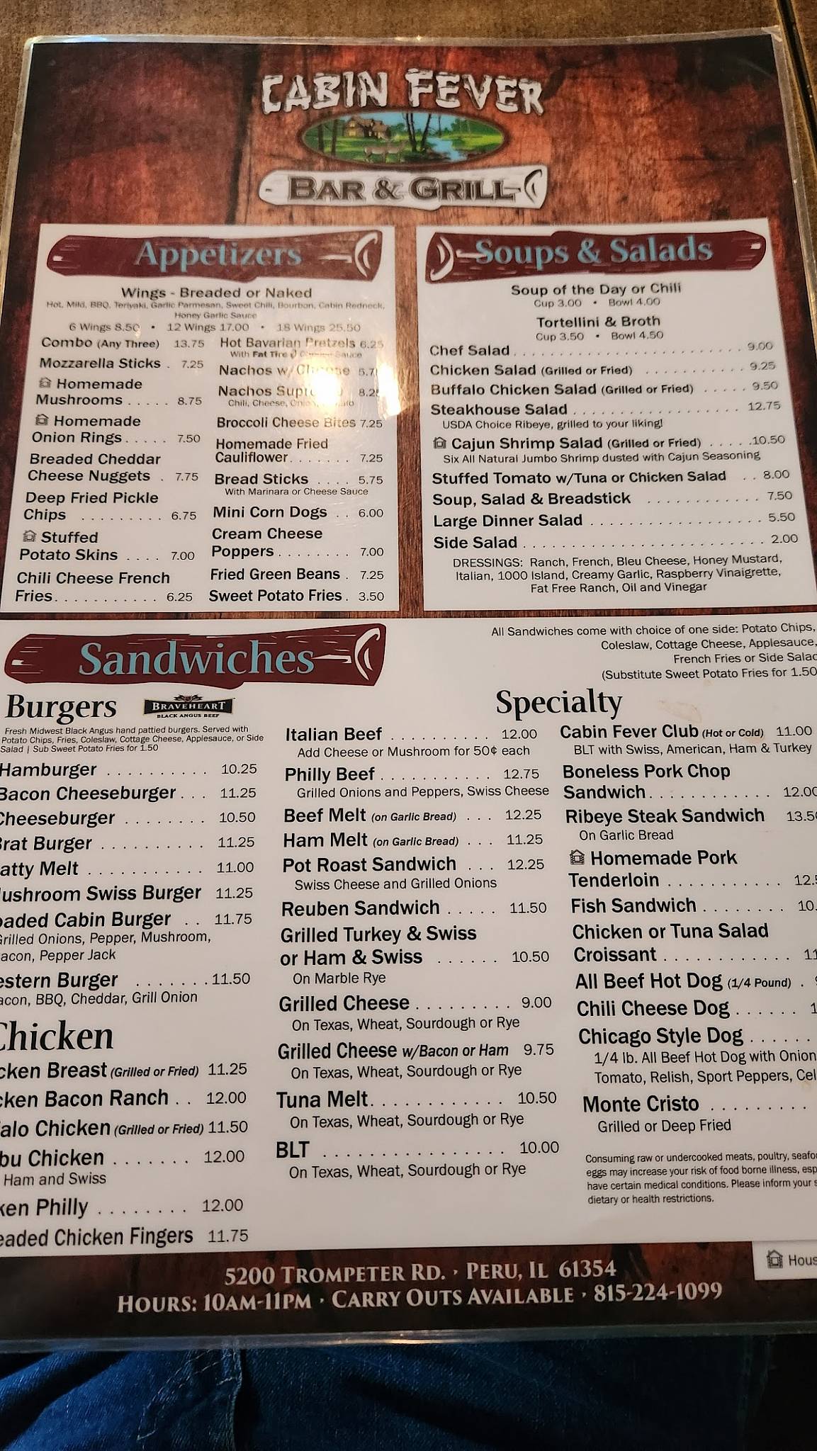 Menu at Cabin Fever Bar & Grill, Peru