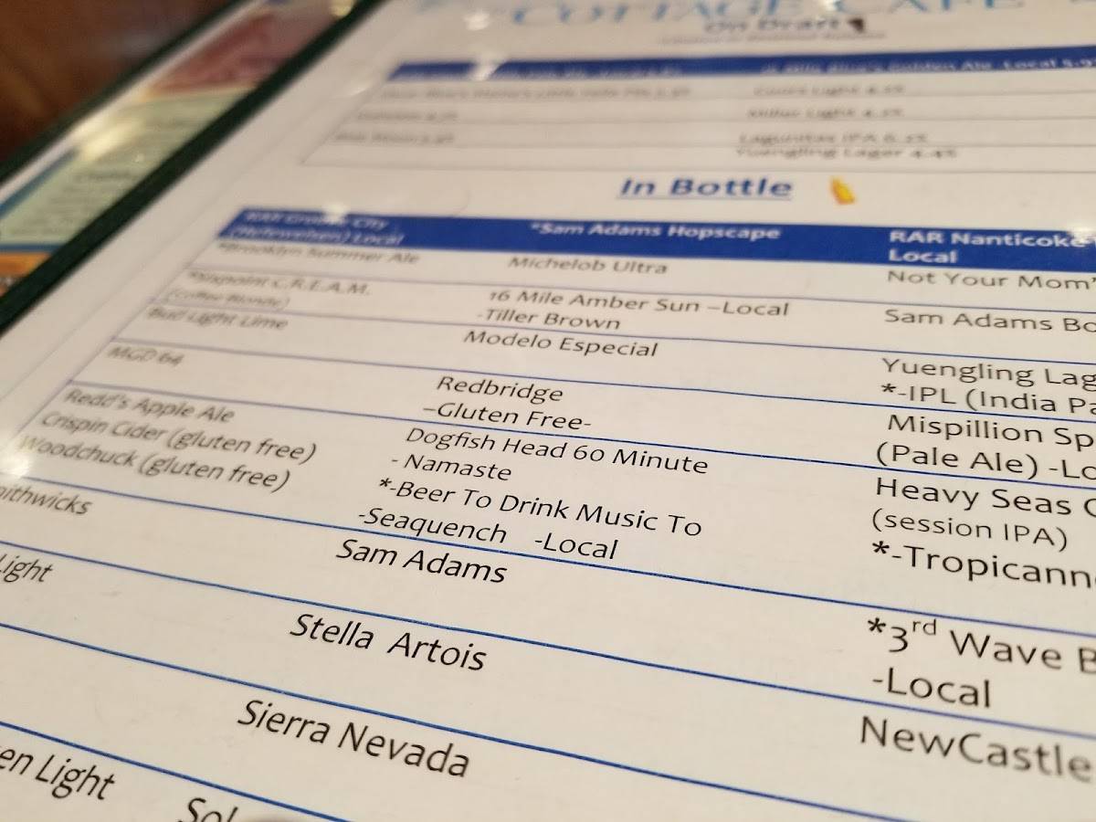 Menu at Cottage Cafe, Bethany Beach