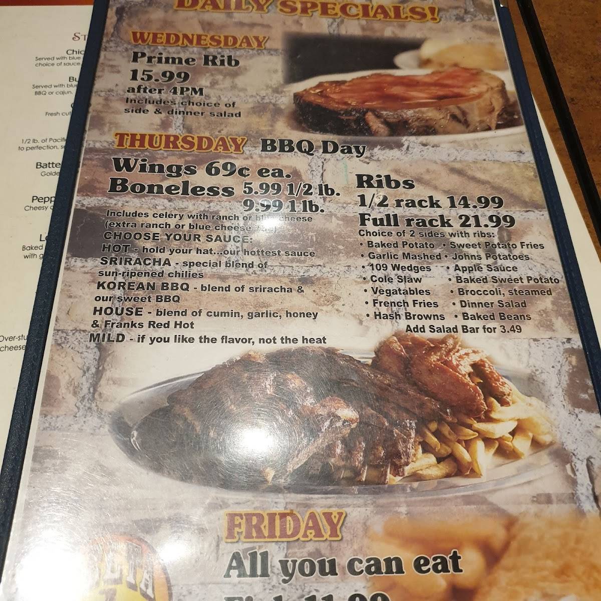 Menu at Delta 109 pub & bar, Delta