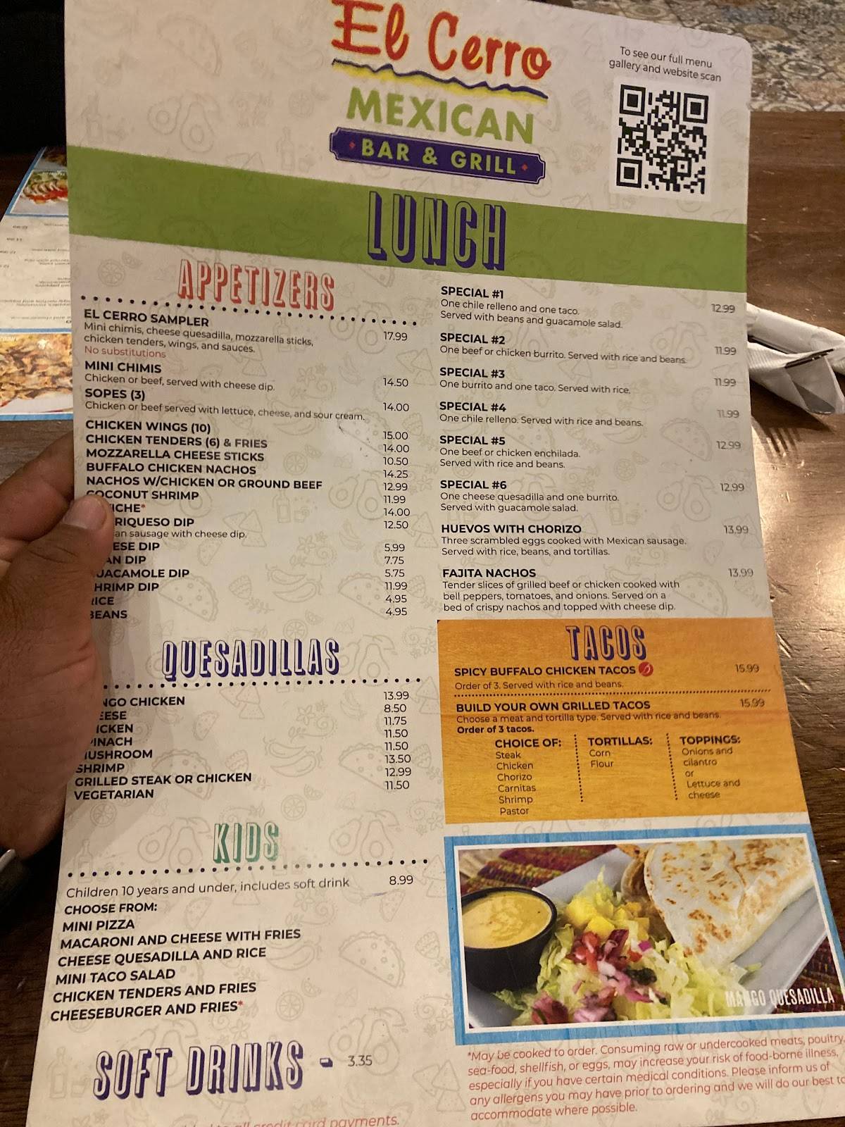 Menu at El Cerro Bar & Grill, Murrells Inlet, US-17 BUS