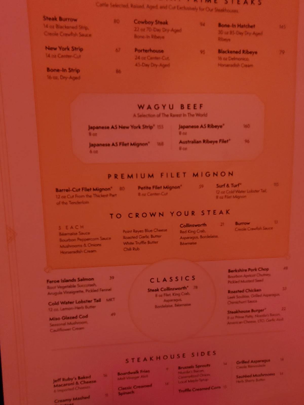 Menu at Jeff Ruby's Steakhouse, Louisville, Louisville