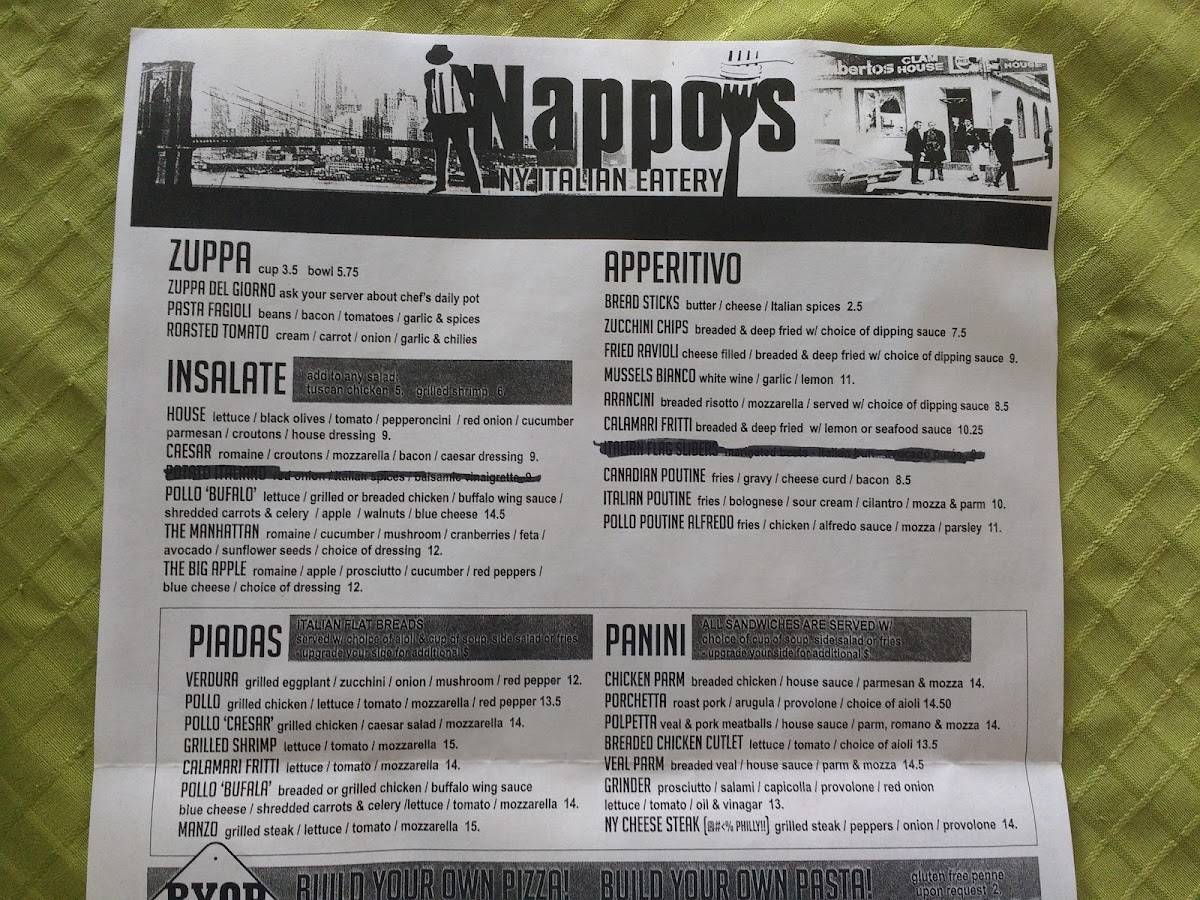 Menu at Nappo's Sports Bar and Pub, Gananoque
