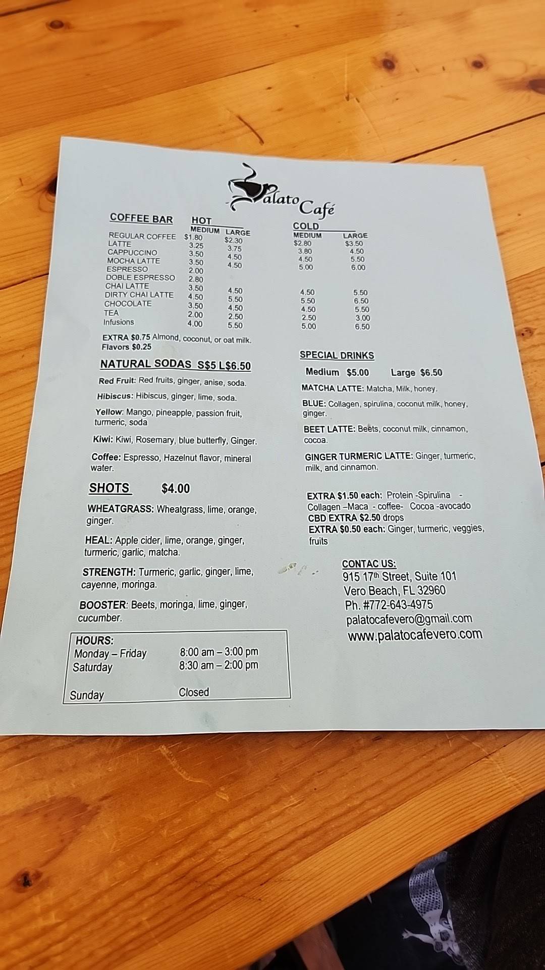 Menu at Palato Cafë pub & bar, Vero Beach